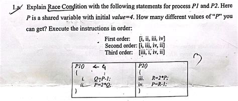 Solved 1 2 Explain Race Condition With The Following Chegg Com