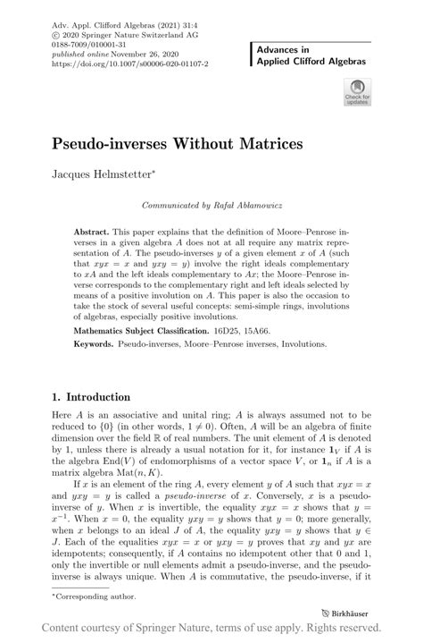 Pseudo Inverses Without Matrices