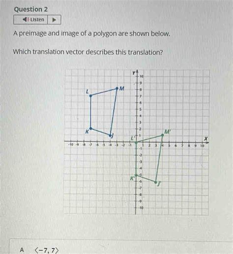 Solved Question Listen A Preimage And Image Of A Polygon Are Shown Below Which Translation