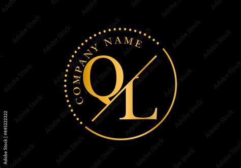 Golden Letters QL With Golden Circle Frames Graphic Alphabet Symbol For Corporate Business