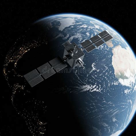 A Satellite With Solar Panels Orbits Earth Visible Against A Backdrop