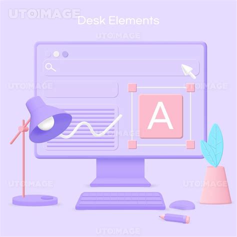 유토이미지 3d 입체 컴퓨터 대시보드와 책상 구성 도구들