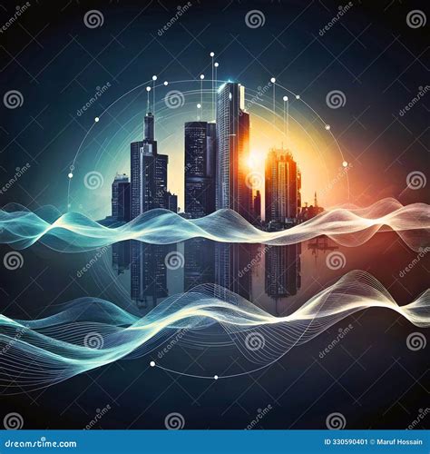 Smart City And Abstract Dot Point Connect With Gradient Line And Aesthetic Intricate Wave Line