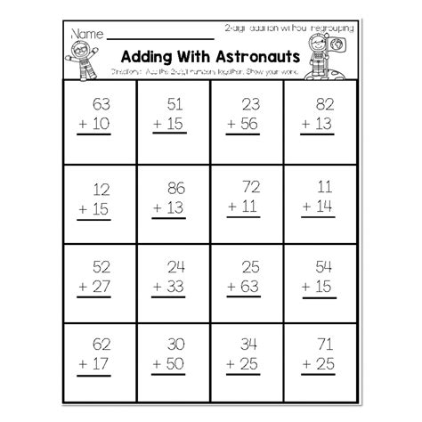 2nd Grade Math Worksheets 2 Digit Addition Without Regrouping Worksheets Library