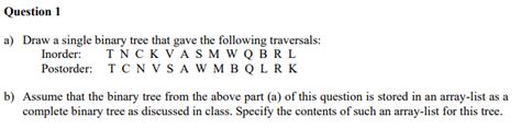Solved Question 1 A Draw A Single Binary Tree That Gave The