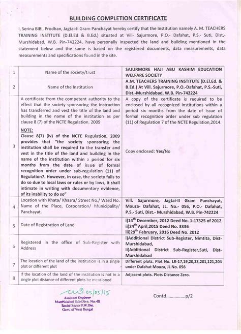 Building Completion Certificate