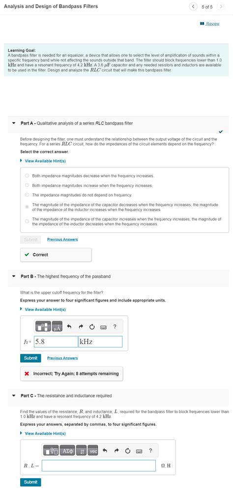 Solved Analysis And Design Of Bandpass Filters Of Review Chegg