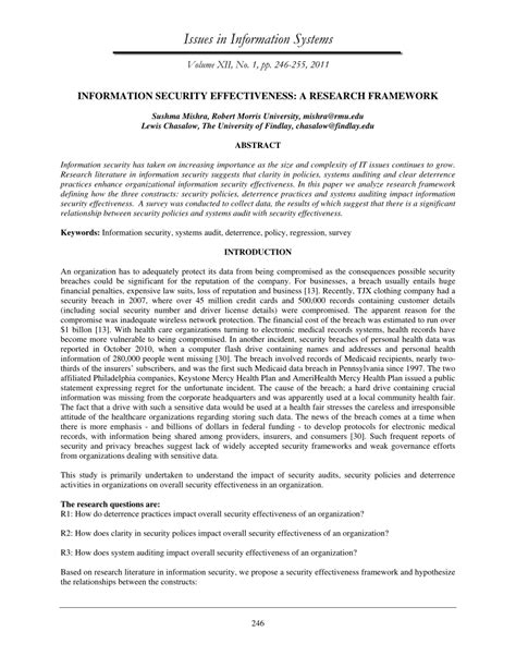 Pdf Information Security Effectiveness A Research Framework Issues In Information Systems