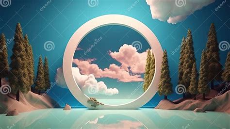 Interior With Circular Architecture Form In 3d Style Abstract Room