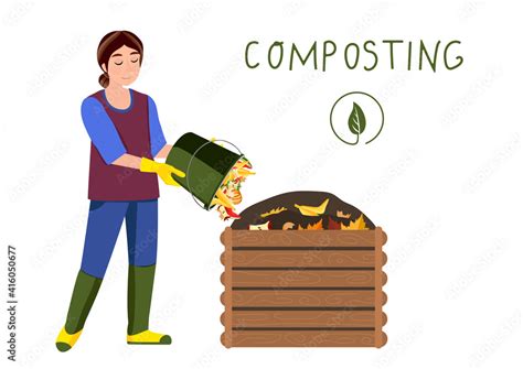 Composting Woman Making Compost Zero Waste Concept Vector Illustration Stock Vector Adobe