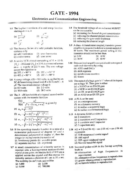 Gate Ece Solved Paper 19941 Electronics And Communication Engineering