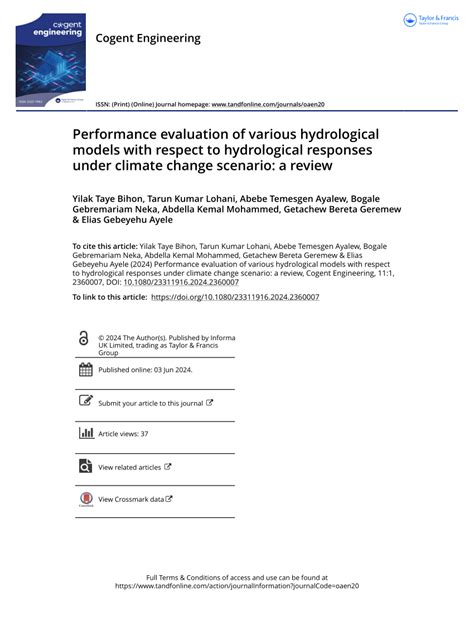Pdf Performance Evaluation Of Various Hydrological Models With Respect To Hydrological