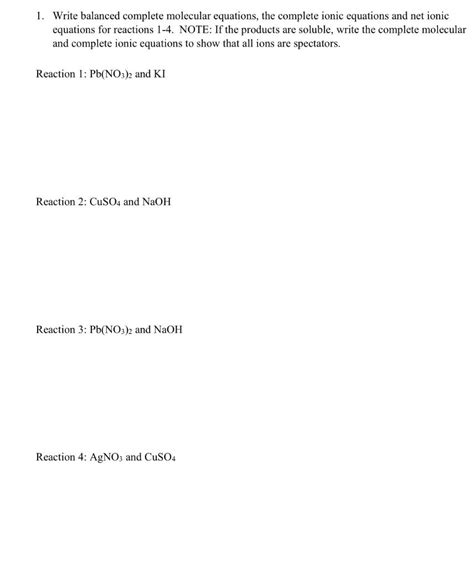 Solved Write Balanced Complete Molecular Equations The Chegg