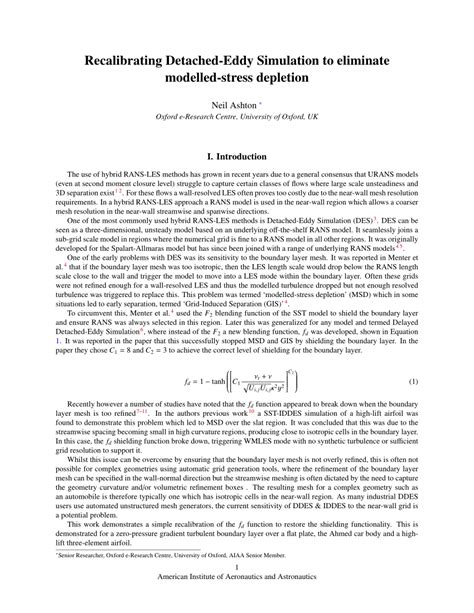 Pdf Recalibrating Delayed Detached Eddy Simulation To Eliminate Modelled Stress Depletion