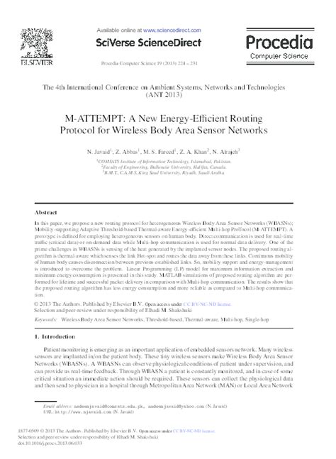 Pdf M Attempt A New Energy Efficient Routing Protocol For Wireless Body Area Sensor Networks
