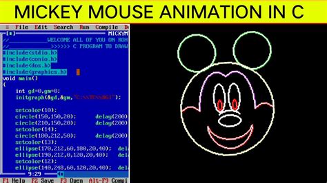 Mickey Mouse Drawing In C Programming C Graphics Program Mickey Mouse Animation C