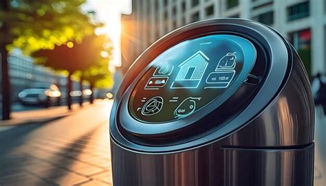 Closeup Of A Smart Recycling Bin With Digital Sorting Display Premium