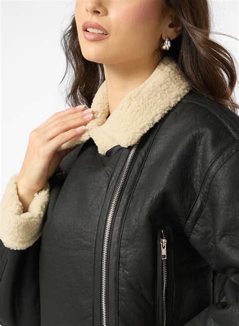 Ginger Pu Leather Jacket With Borge Detail For Women Best Price Ksa