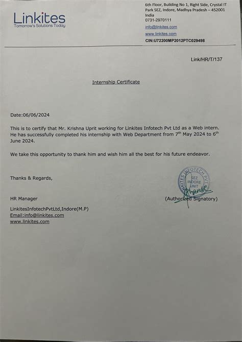 krishna uprit on linkedin completed internship at linkites info tech 16 comments