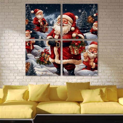 Ownseries Santa Claus Pattern 4pc Frameless Canvas Wall Art Paintings