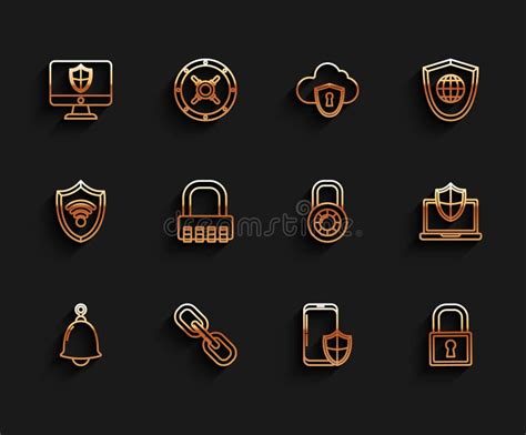 Set Line Ringing Bell Chain Link Computer Monitor And Shield