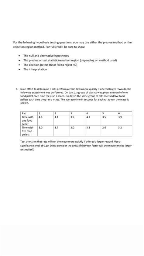Solved For The Following Hypothesis Testing Questions You Chegg