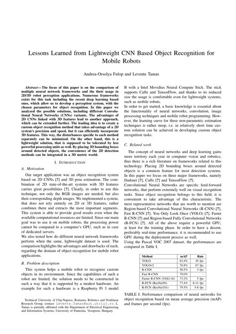 Pdf Lessons Learned From Lightweight Cnn Based Object Recognition For Mobile Robots