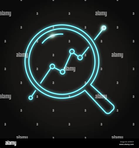 Progress Monitoring Icon In Neon Line Style Data Audit Symbol Magnifying Glass And Line Chart