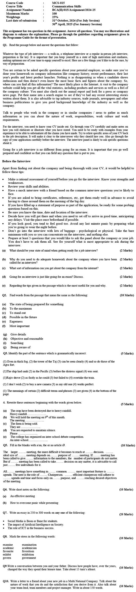 Ignou Mcs 15 English 2024 25 Solved Assignment Ignouexcelsius
