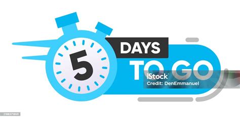 5 Days To Go 텍스트가 있는 카운트다운 아이콘과 흰색 배경에 격리된 파란색과 흰색 색상의 스톱워치 그림 5명에 대한 스톡 벡터 아트 및 기타 이미지 Istock