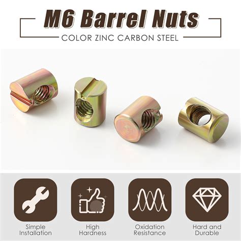 M6 Slotted Nuts For Wood Joints Crib Hardware Replacement Kit Blulu 50 Pcs Metric M6 Barrel Nuts