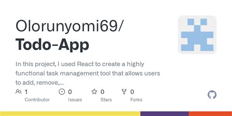 GitHub Olorunyomi Todo App In This Project I Used React To Create A Highly Functional Task