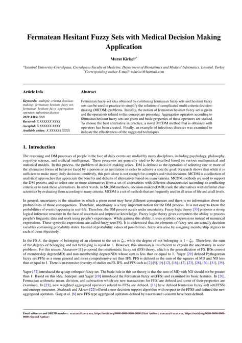 Pdf Fermatean Hesitant Fuzzy Sets With Medical Decision Making Application