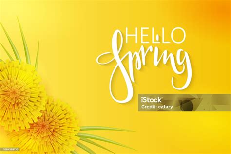 문구안녕하세요 봄민들레와 잔디 글자 손으로 봄 배너 서식 파일의 벡터 그림 0명에 대한 스톡 벡터 아트 및 기타 이미지 0명