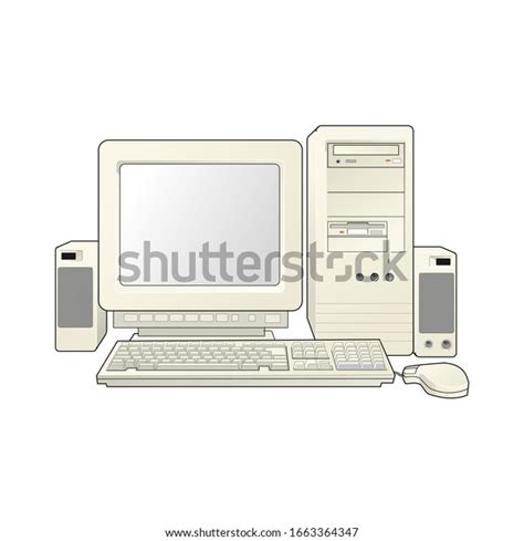 Retro Desktop White Computer Monitor Keyboard Stock Vector Royalty