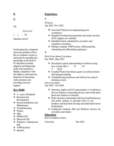 trying to get a job in helpdesk r resume