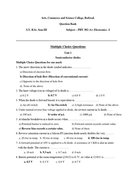 Sy Bsc Iii Phy 302 Electronics Ii Pdf Pn Junction Rectifier