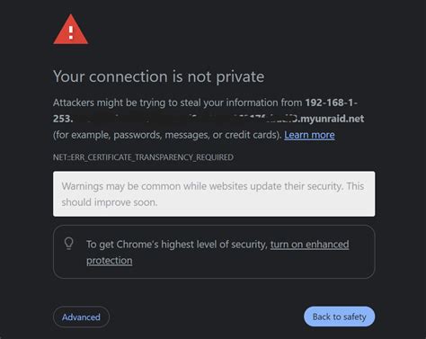 New Cert Giving Error In Chrome Canary Connect Plugin Support Unraid