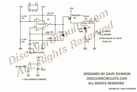 Circuit 389Very Loud Pulsating Beeper Keeps Average DC Current Draw Low