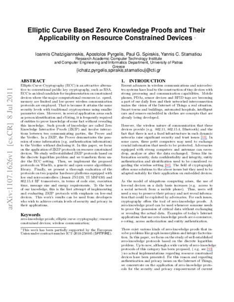 Pdf Elliptic Curve Based Zero Knowledge Proofs And Their