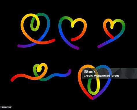 하트 세트의 모양의 추상 그라디언트 라인 모던한 리본 모양 얽힌 루프 부드러운 곡선 발렌타인 데이에 딱 맞습니다 미니멀한 디자인 추상적인 로맨틱한 테마 벡터 3차원 형태에