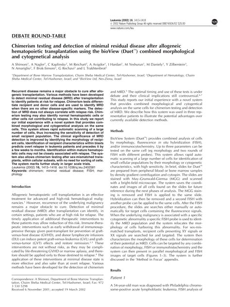 Pdf Chimerism Testing And Detection Of Minimal Residual Disease After Allogeneic Hematopoietic