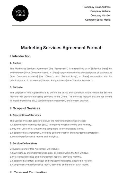 Free Marketing Services Agreement Format Template To Edit Online