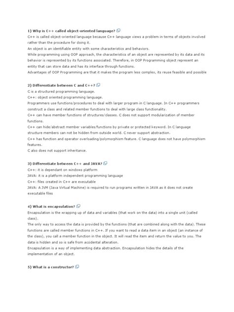 Cpp Interview Question With Answer Pdf C Method Computer