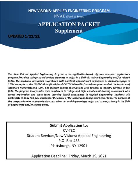 Fillable Online New Visions Engineering Application Onc Boces Fax