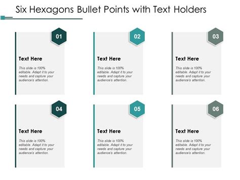 Six Hexagons Bullet Points With Text Holders Powerpoint Design
