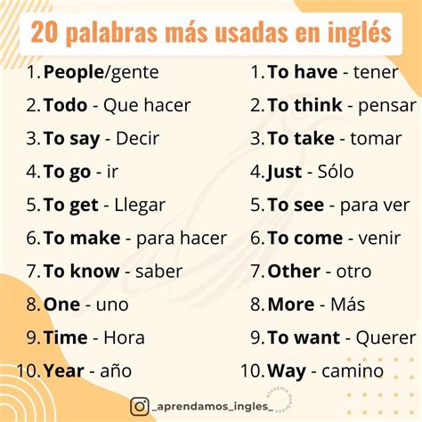 Aprendamos Inglés On Instagram “20 Palabras Frecuentes En Inglés 😱🙌🇺🇸