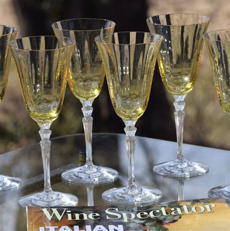 Vintage Yellow Wine Glasses Set Of 4 Fostoria Circa 1929 Antique Yellow Optic Wine Glasses