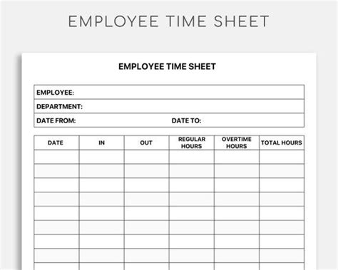 Employee Timesheet Editable Timesheet Printable Timesheet Etsy Australia Time Management