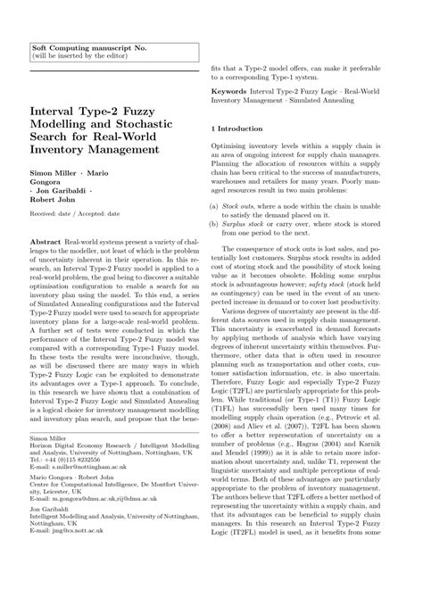 Pdf Interval Type 2 Fuzzy Modelling And Stochastic Search For Real World Inventory Management